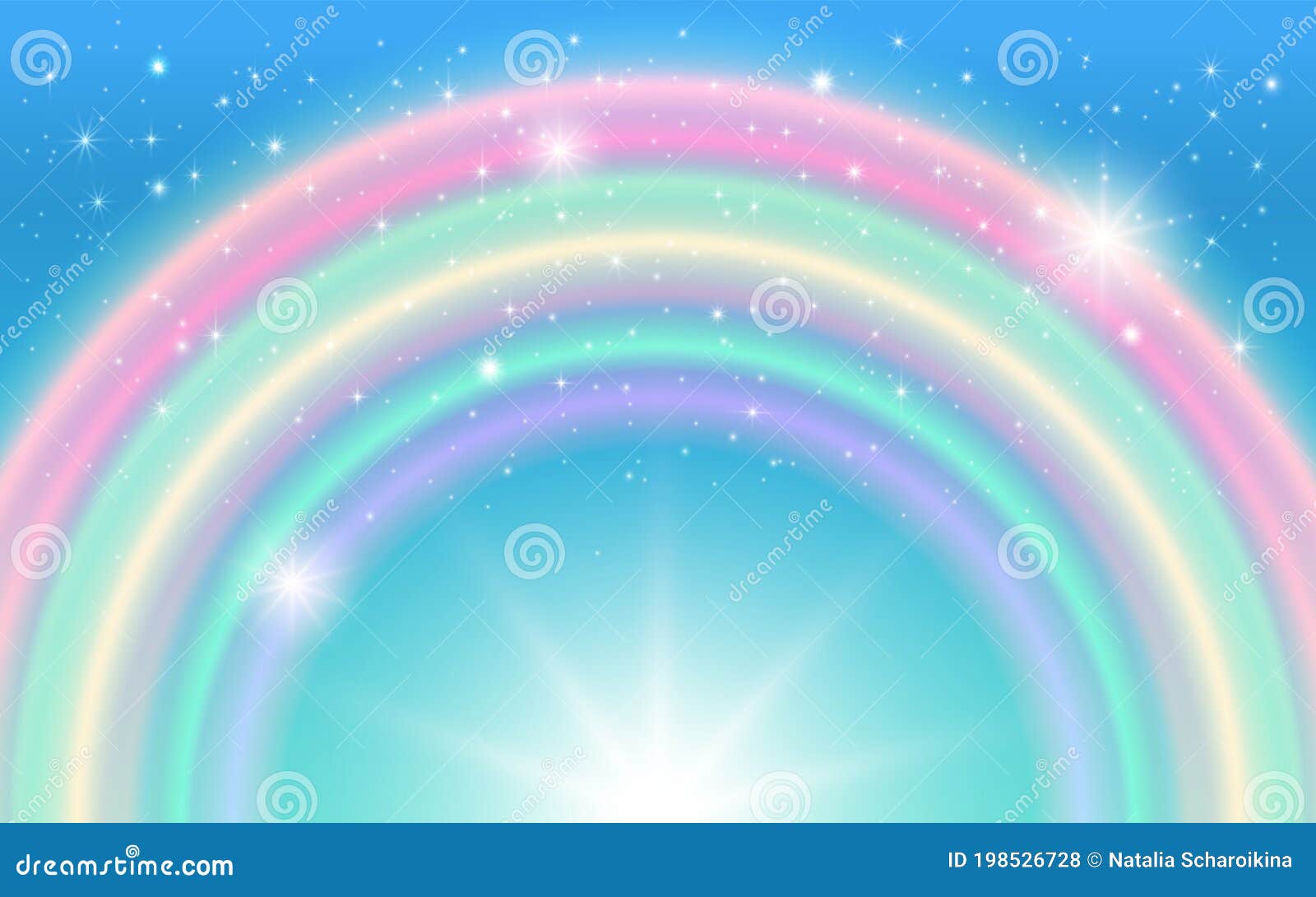 Fantasy Background of Magic Sky, Rainbow and Sparkling Stars. Vector ...