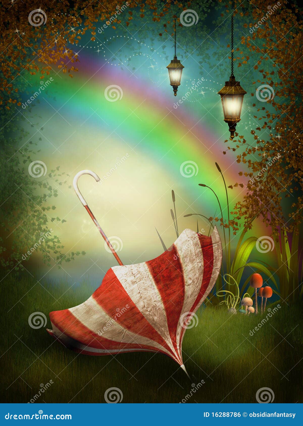 Fantasy Background with a Rainbow Stock Illustration - Illustration of ...