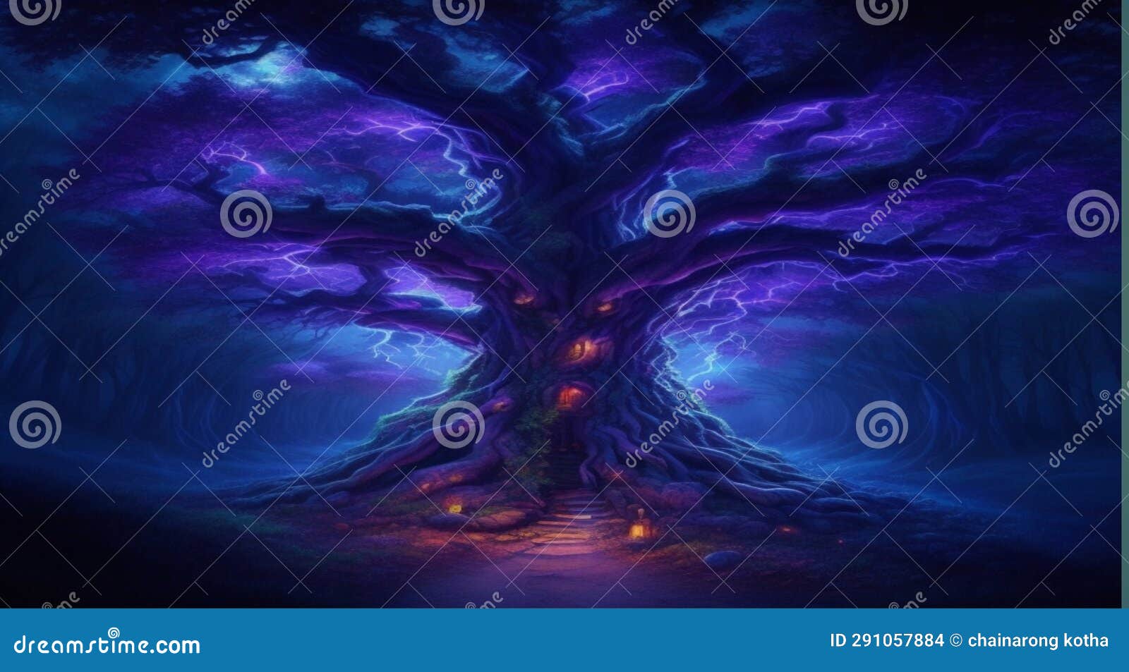 Fantasy Beautiful Evil Tree with Light in Forest Stock Photo - Image of ...