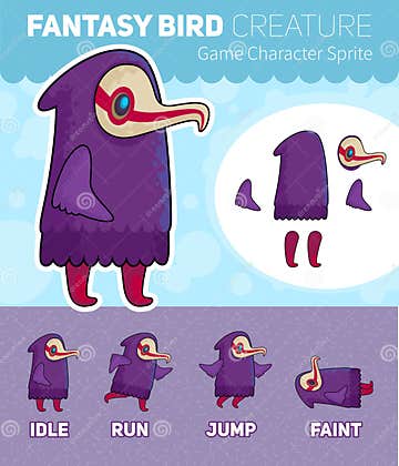 Fantasy Bird Creature Game Character Sprite Sheet Stock Vector ...