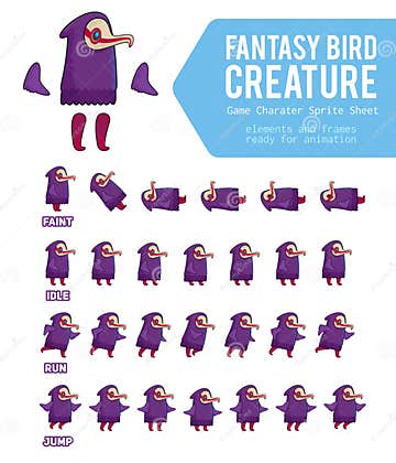 Fantasy Bird Creature Game Character Sprite Sheet Stock Vector ...