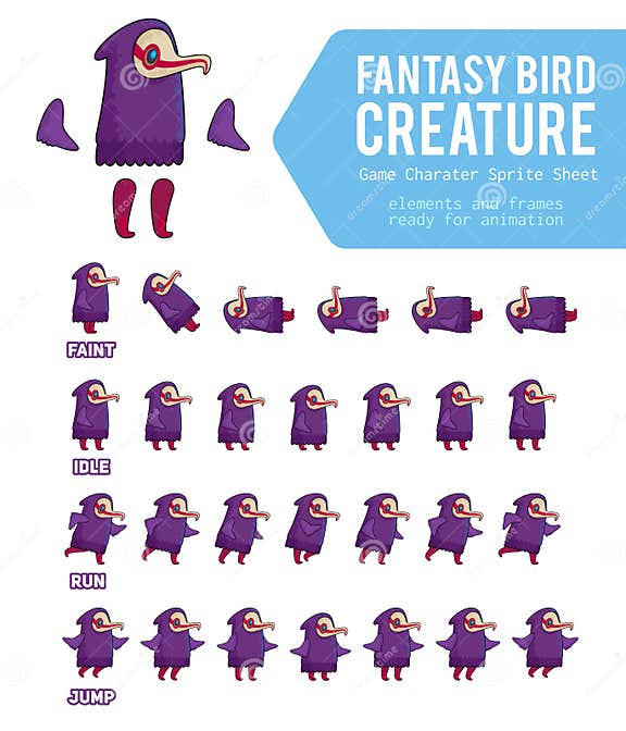 Fantasy Bird Creature Game Character Sprite Sheet Stock Vector ...