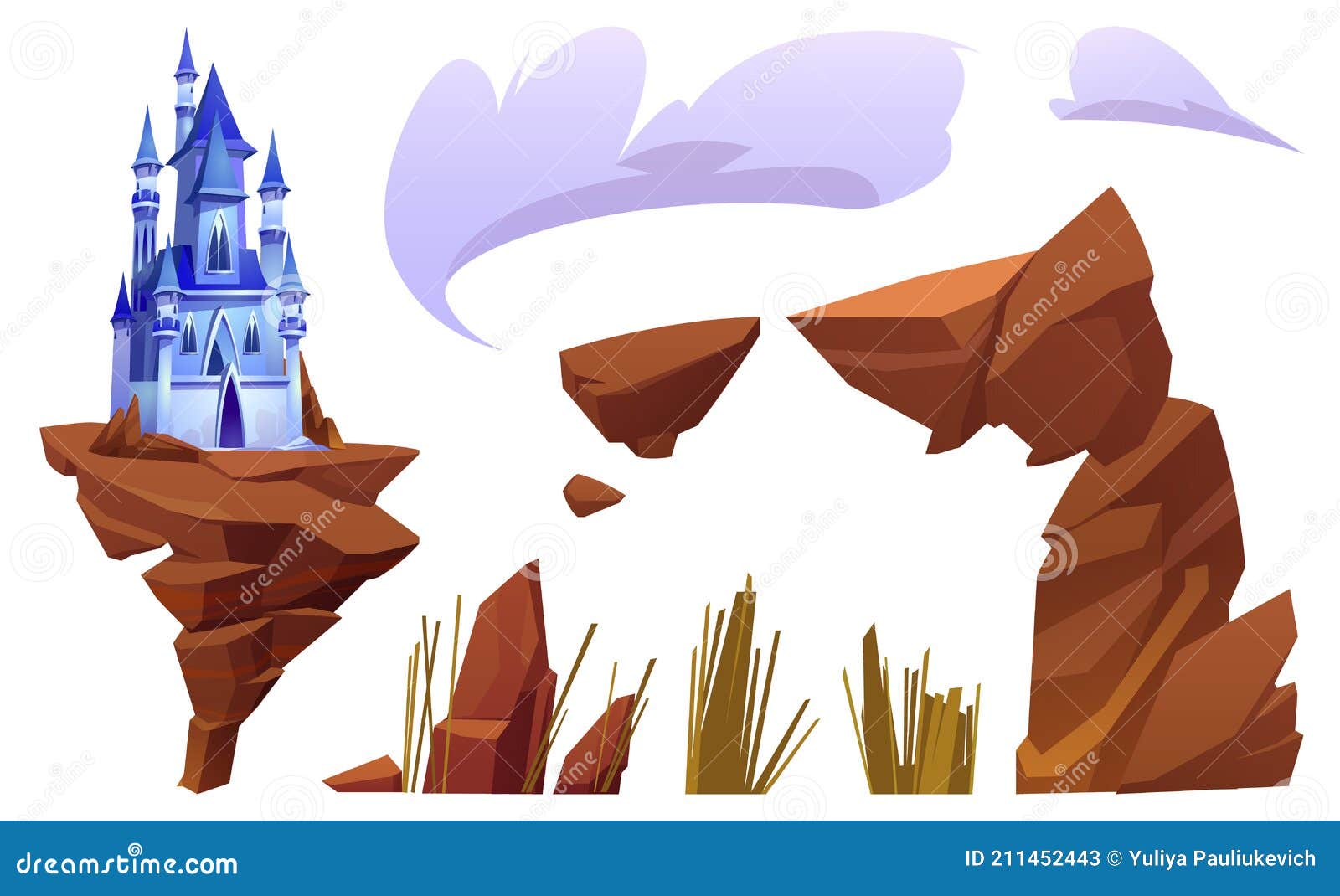 Fantasy Blue Castle and Landscape Elements Stock Vector - Illustration ...