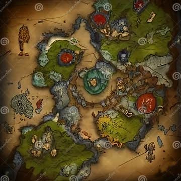 Fantasy Gaming Map stock illustration. Illustration of volcanoes ...