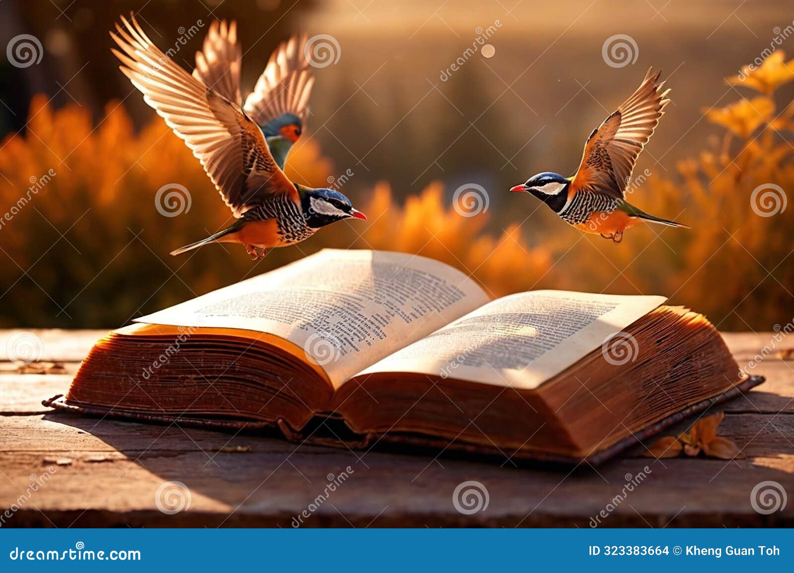 Fantasy Book with Birds Flying Over Open Book, Magical Imagination from ...