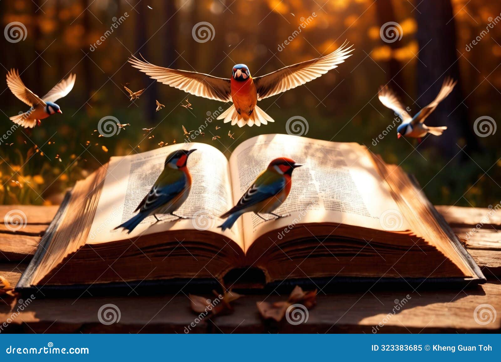 Fantasy Book with Birds Flying Over Open Book, Magical Imagination from ...