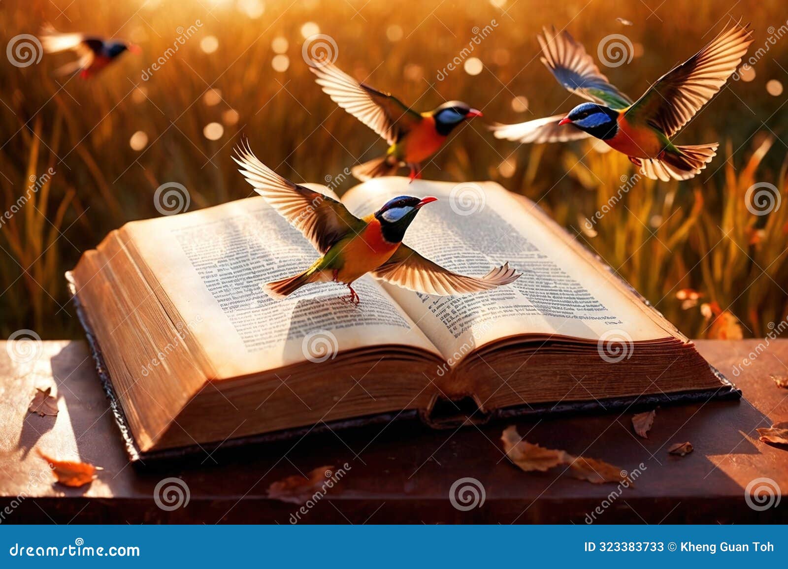 Fantasy Book with Birds Flying Over Open Book, Magical Imagination from ...
