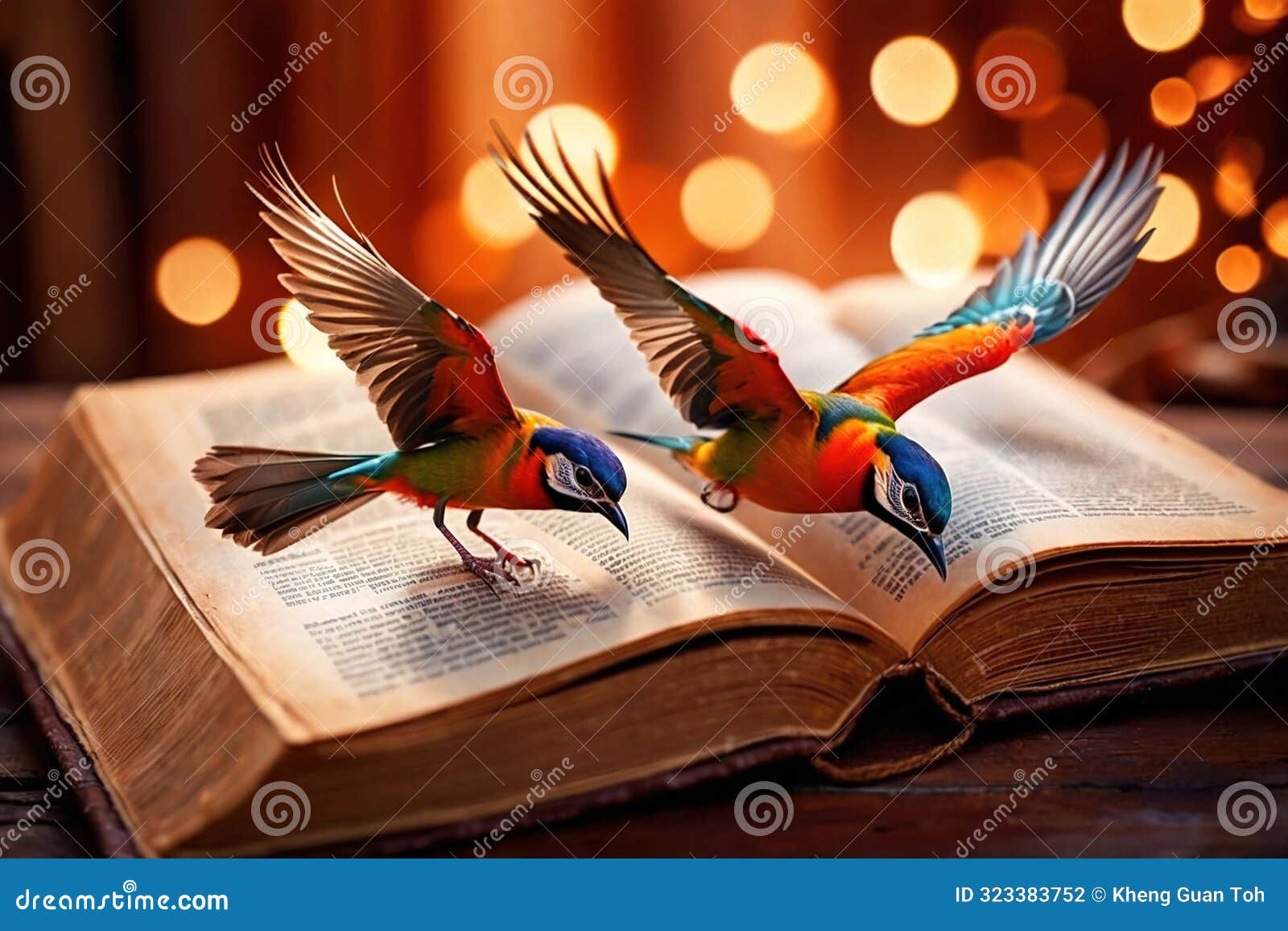 Fantasy Book with Birds Flying Over Open Book, Magical Imagination from ...