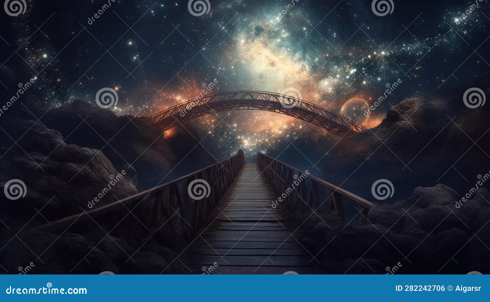 Fantasy Bridge in the Space Stock Illustration - Illustration of star ...