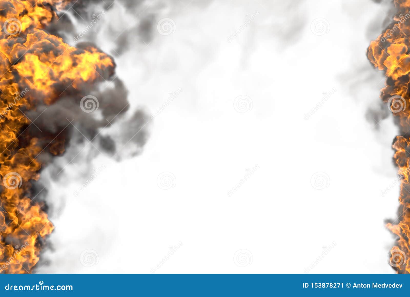 Fire 3D Illustration of Blazing Lava Frame Isolated on White with Dark ...