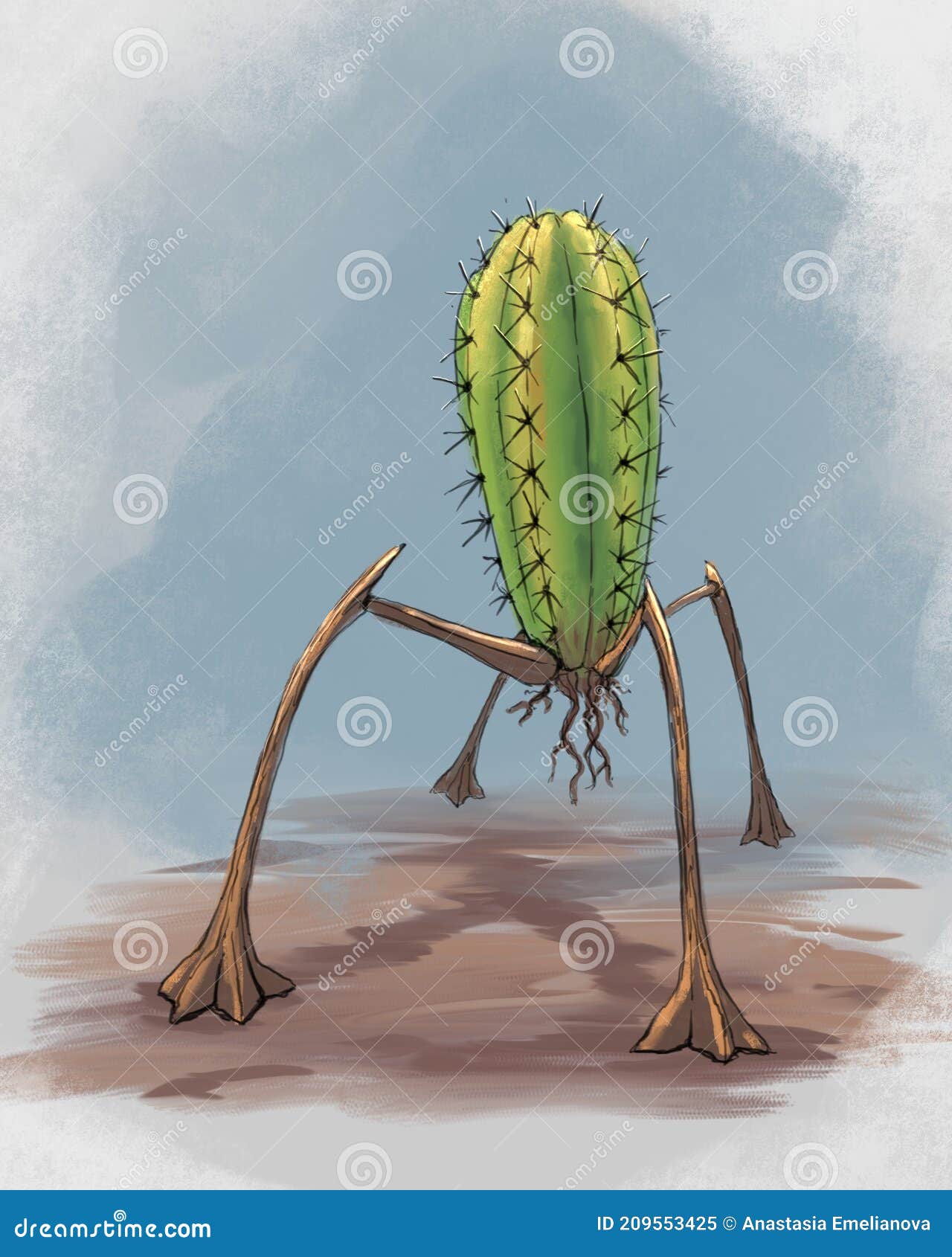 Fantasy cactus on the legs stock illustration. Illustration of wing ...