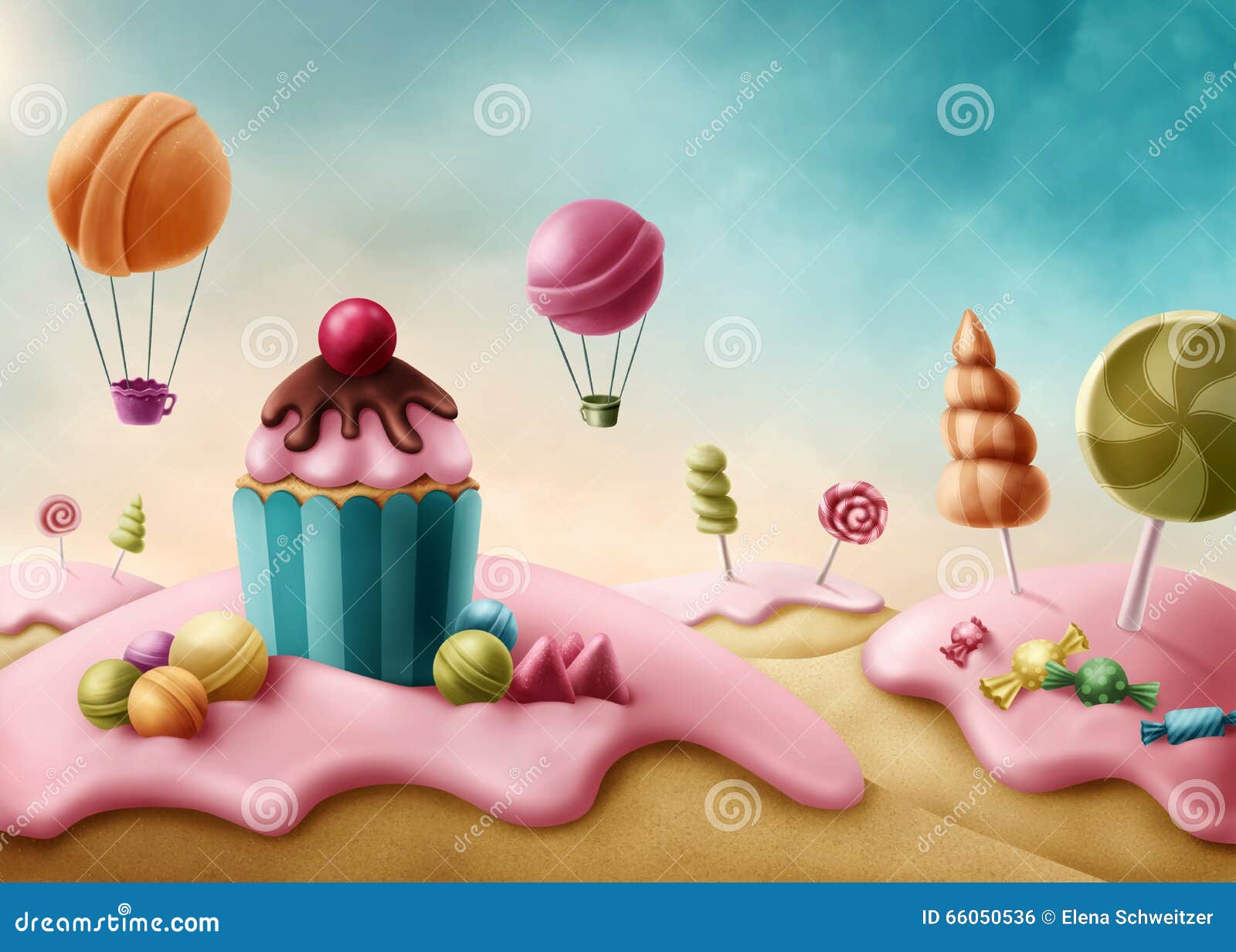 Fantasy Candyland With Cupcake Royalty-Free Stock Image | CartoonDealer ...