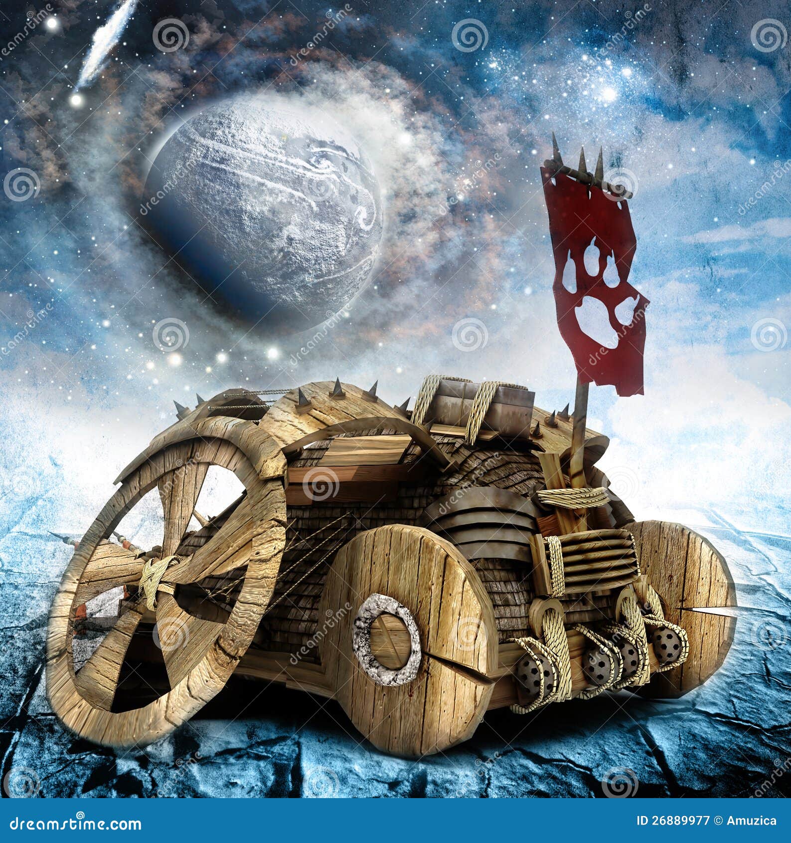 Fantasy car stock image. Image of landscape, flag, cosmos - 26889977