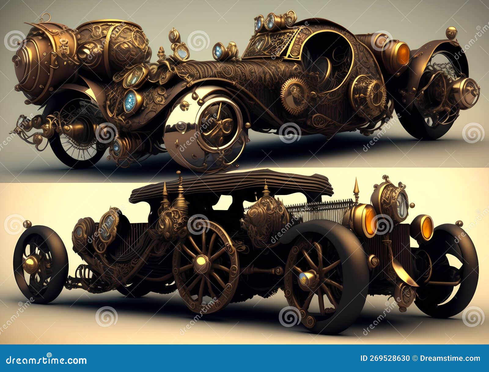 Fantasy Car in Steampunk Style, Generative AI Illustration Stock ...