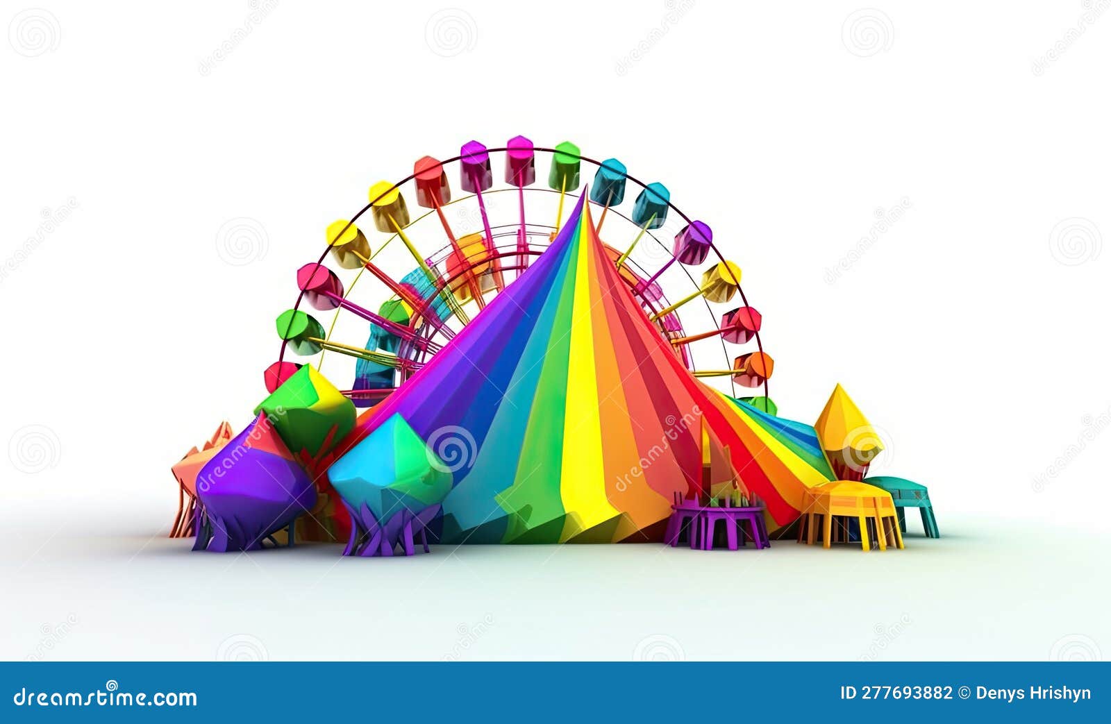Fantasy Carnival Scene with Rainbow Colors and Abstract Shapes Creating ...