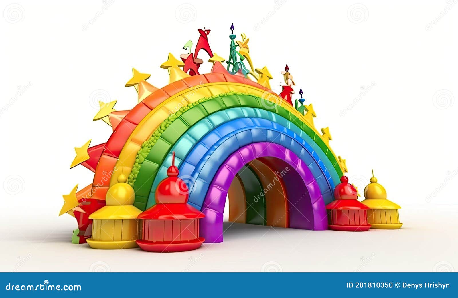Fantasy Carnival Scene with Rainbow Colors and Abstract Shapes Creating ...