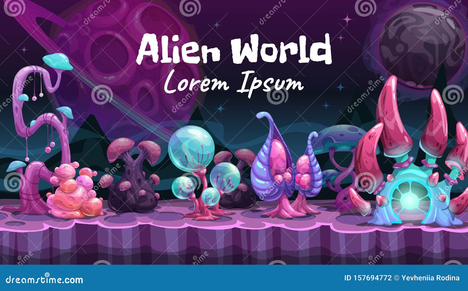 Fantasy Cartoon Alien World Landscape. Vector Magic Illustration Stock ...