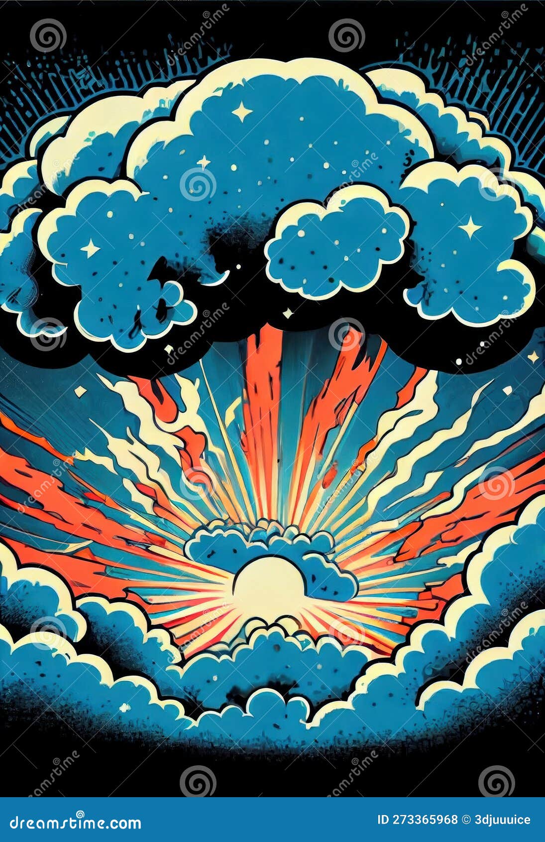 Fantasy Cartoon Blue Explosion in the Sky Abstract Background. Stock ...