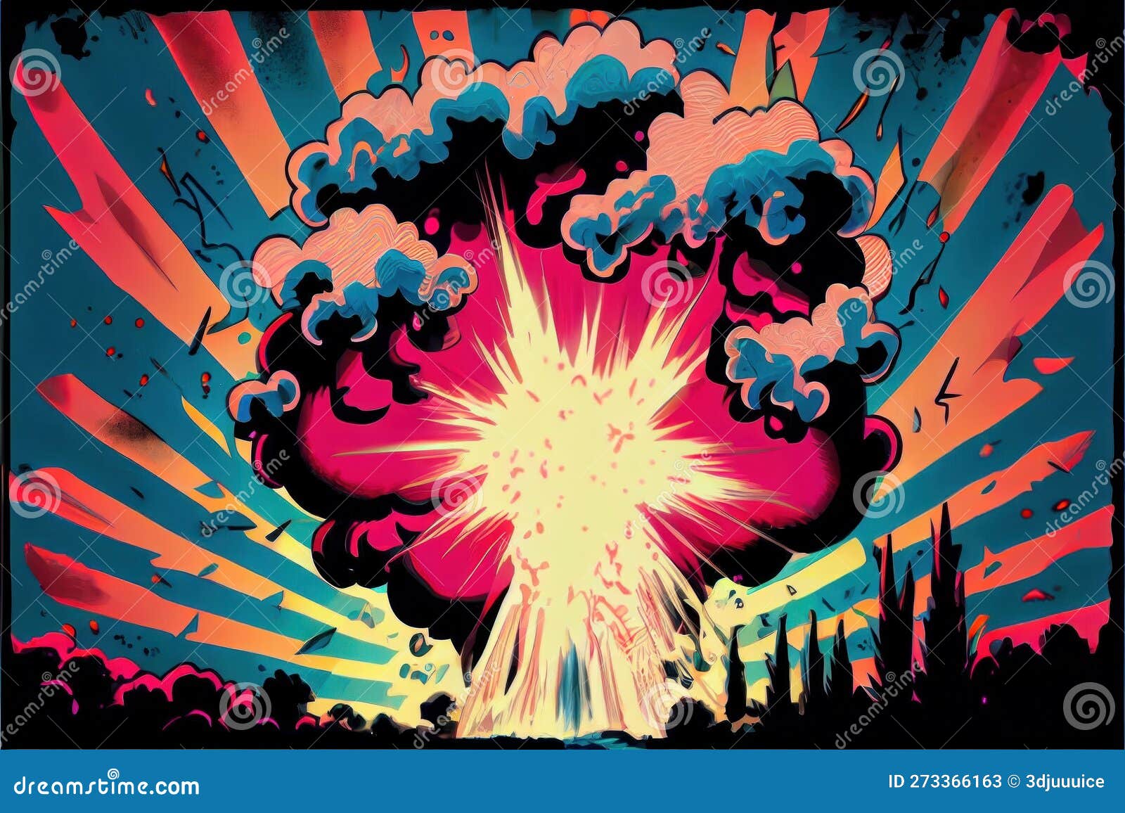 Fantasy Cartoon Red and Blue Explosion in the Sky Abstract Background ...