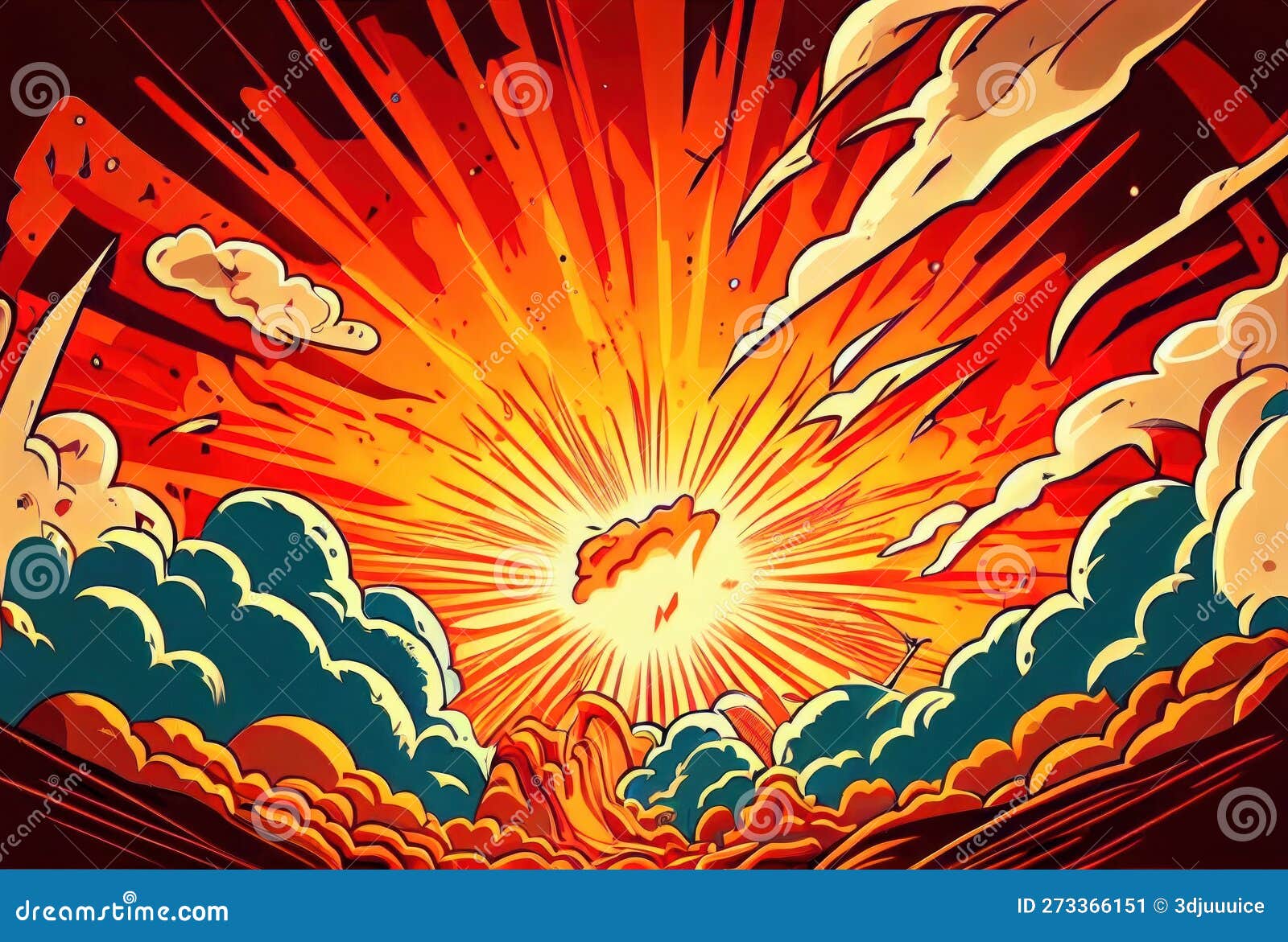 Fantasy Cartoon Yellow and Red Explosion in the Sky Abstract Background ...