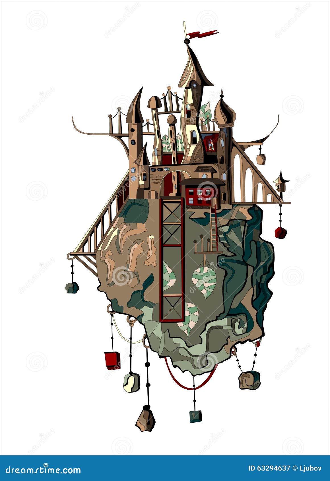 Flying Rock Islands At Night Sky Cartoon Landscape Stock Illustration ...