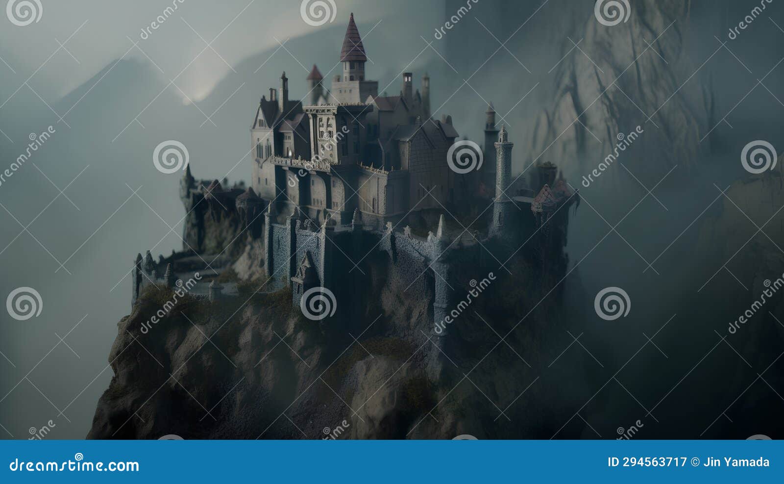 Fantasy Castle on the Cliff. 3d Render. Fantasy Landscape Stock ...