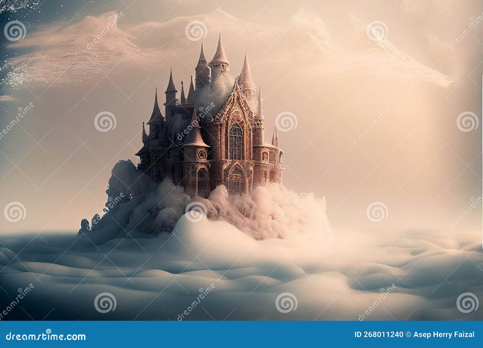 Fantasy Castle in the Clouds Stock Illustration - Illustration of ...