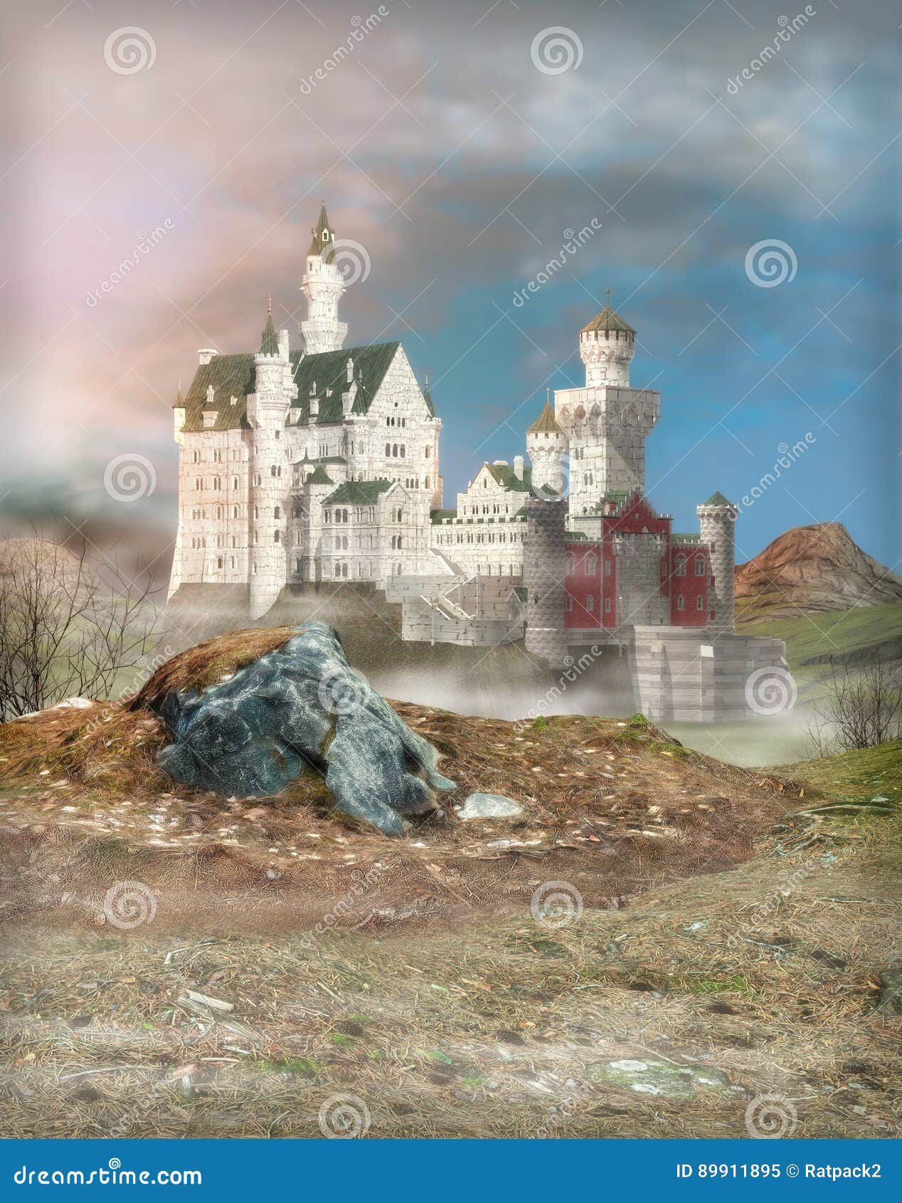 Fantasy Castle at Dawn stock image. Image of towers, medieval - 89911895