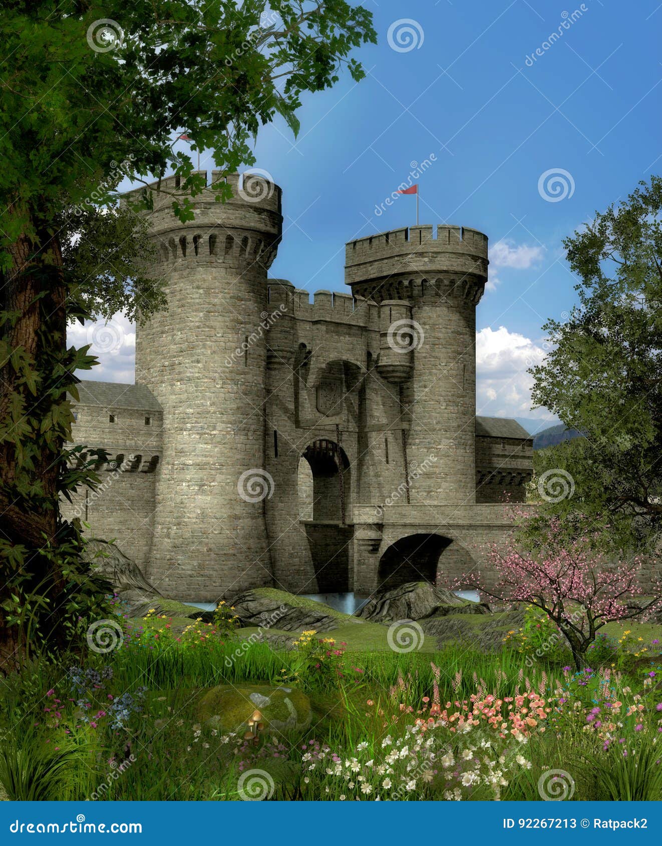 Fantasy Castle Gate Bridge stock illustration. Illustration of bridge ...