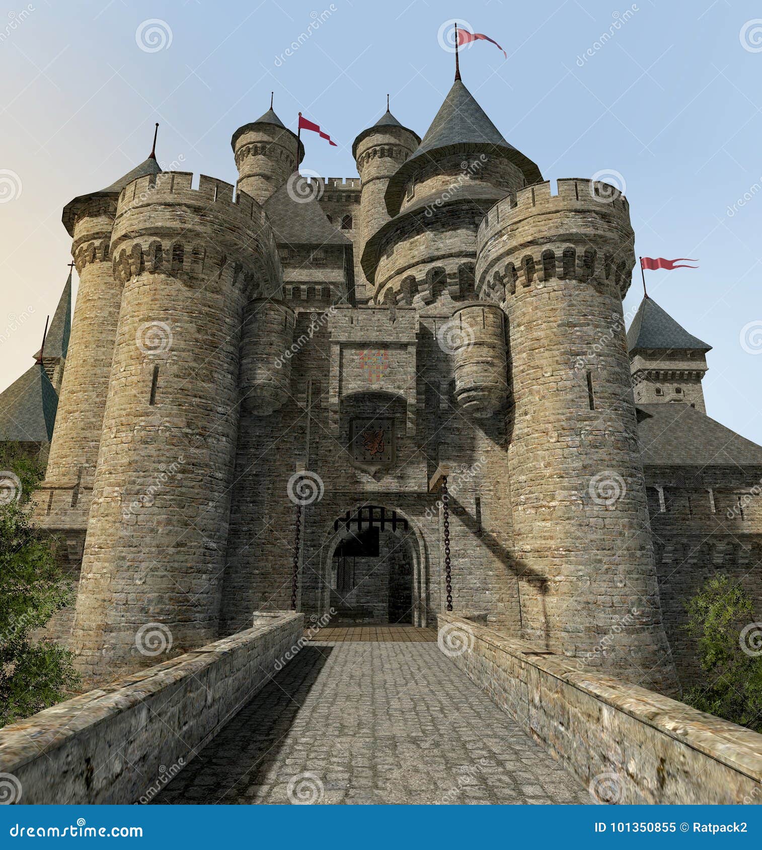 Fantasy Castle Gate Bridge stock illustration. Illustration of ...