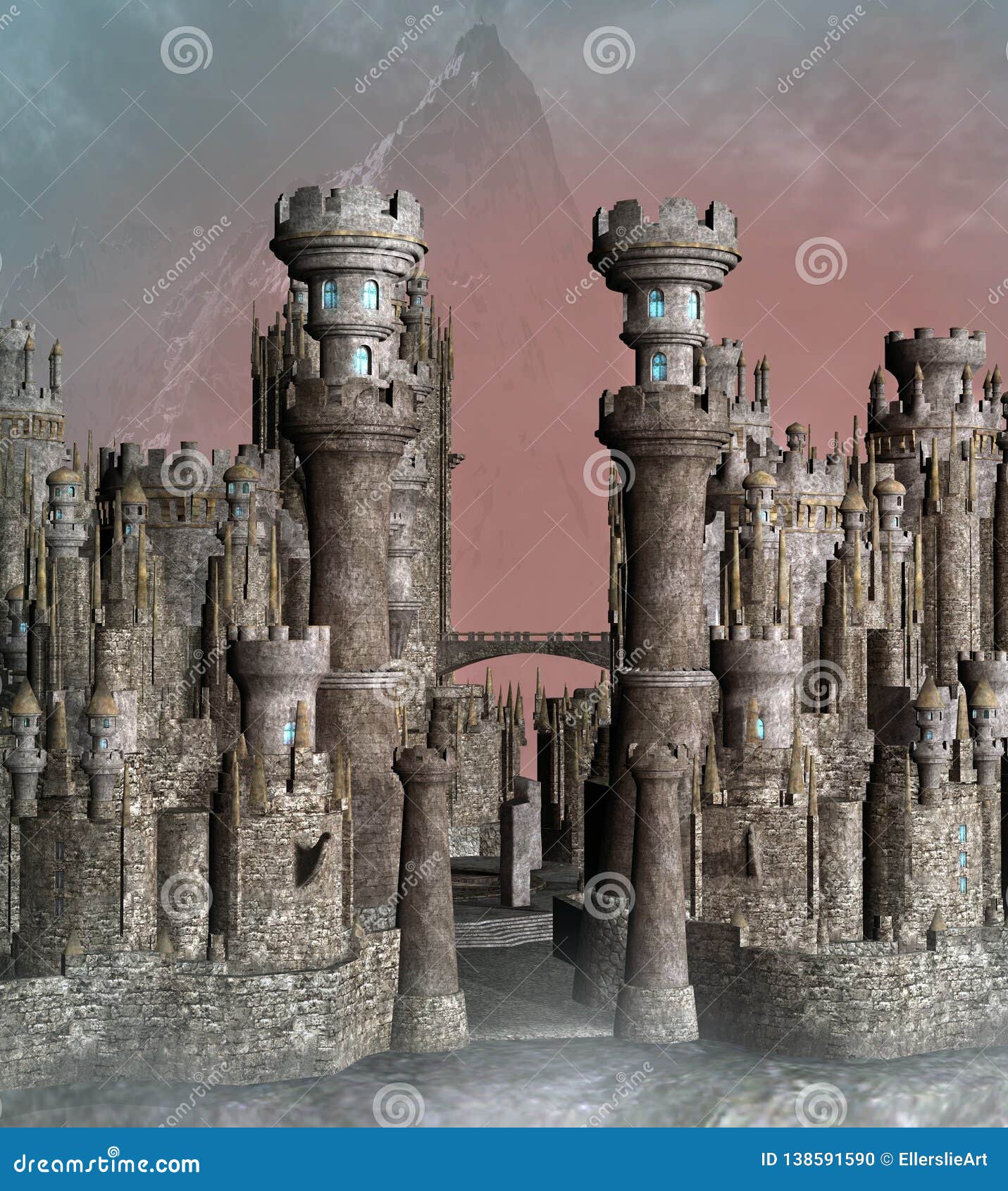 Fantasy Castle Gate in the Morning Light Stock Illustration ...