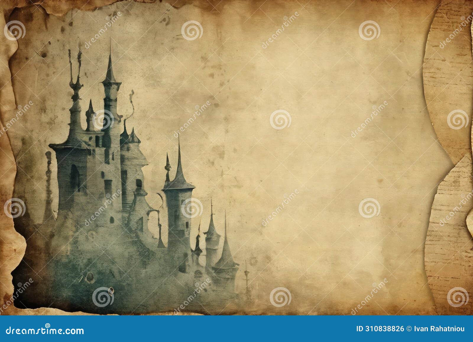 Fantasy Castle Illustration on Old Craft Paper with Grunge Texture ...