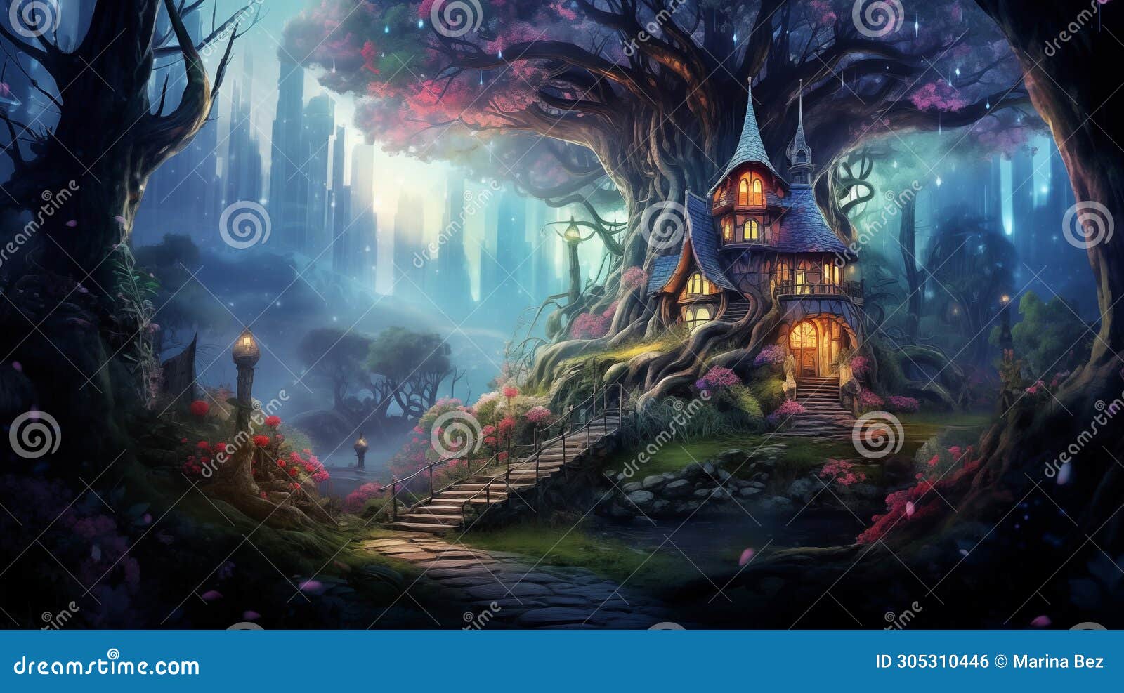 Fantasy Castle in Magic Fairytale Forest Stock Photo - Image of ...