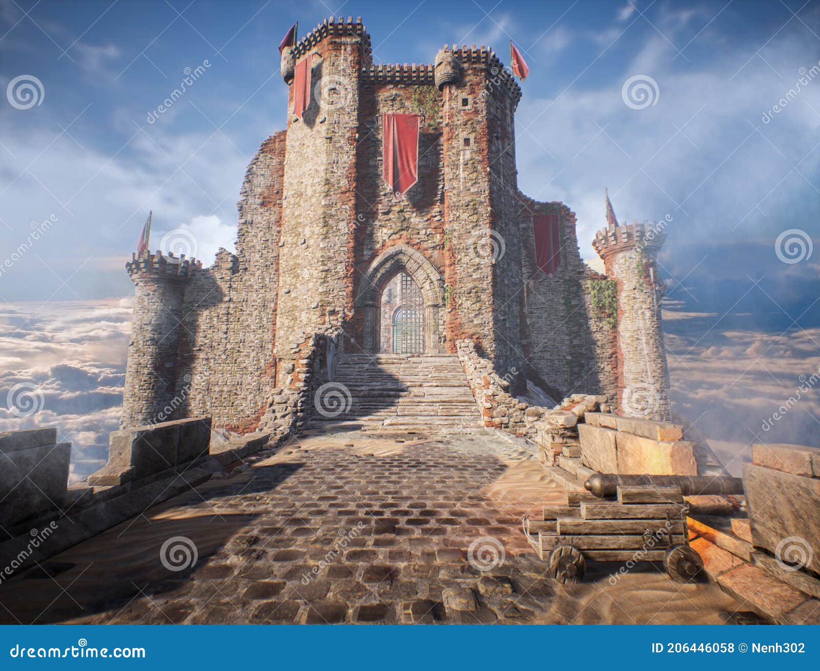 Fantasy Castle Over the Clouds Stock Illustration - Illustration of ...