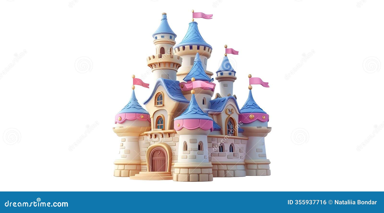 Fantasy Castle with Pink Flags and Blue Roofs Isolated on Transparent ...