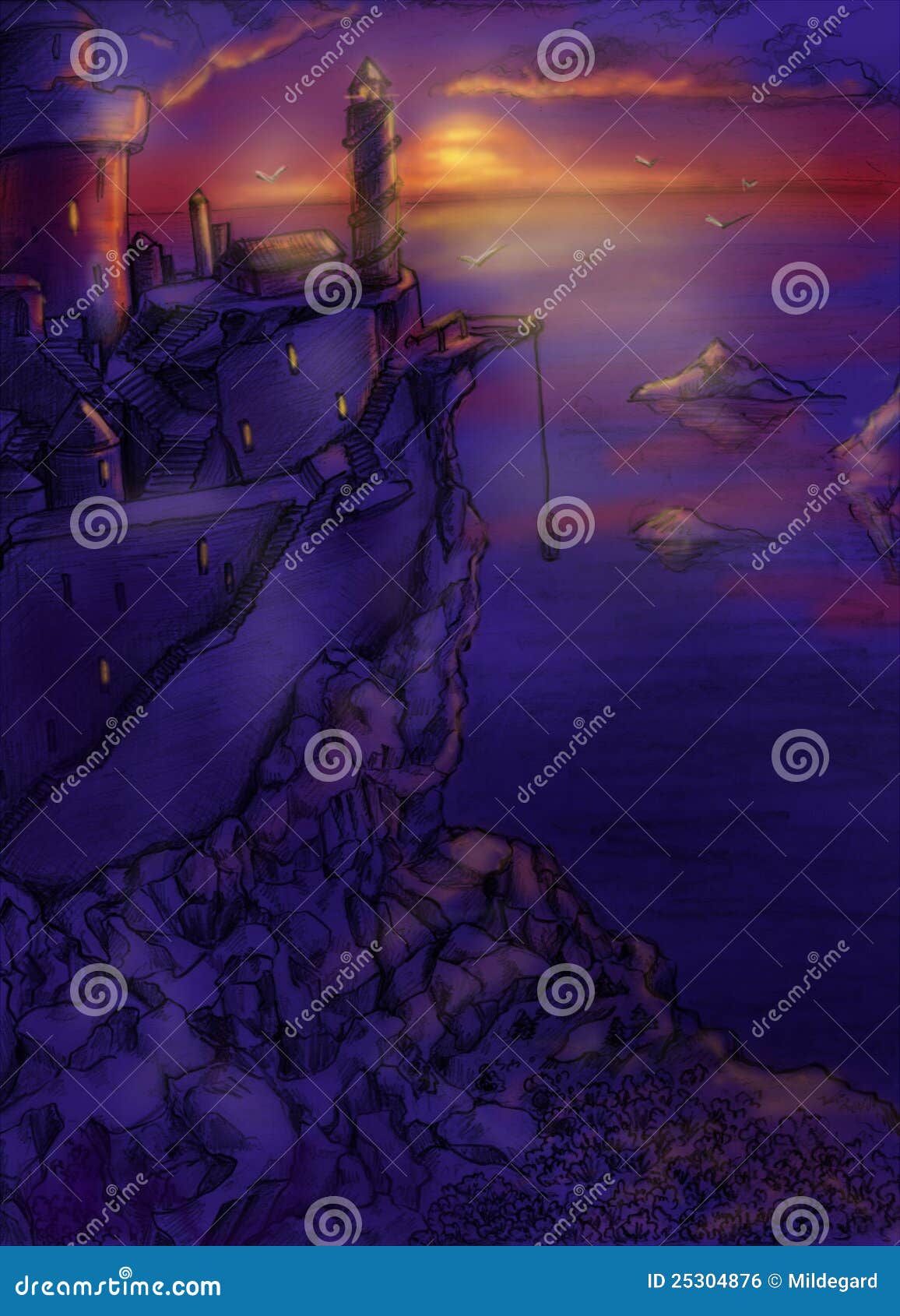 Fantasy castle - sketch stock illustration. Illustration of fortress ...