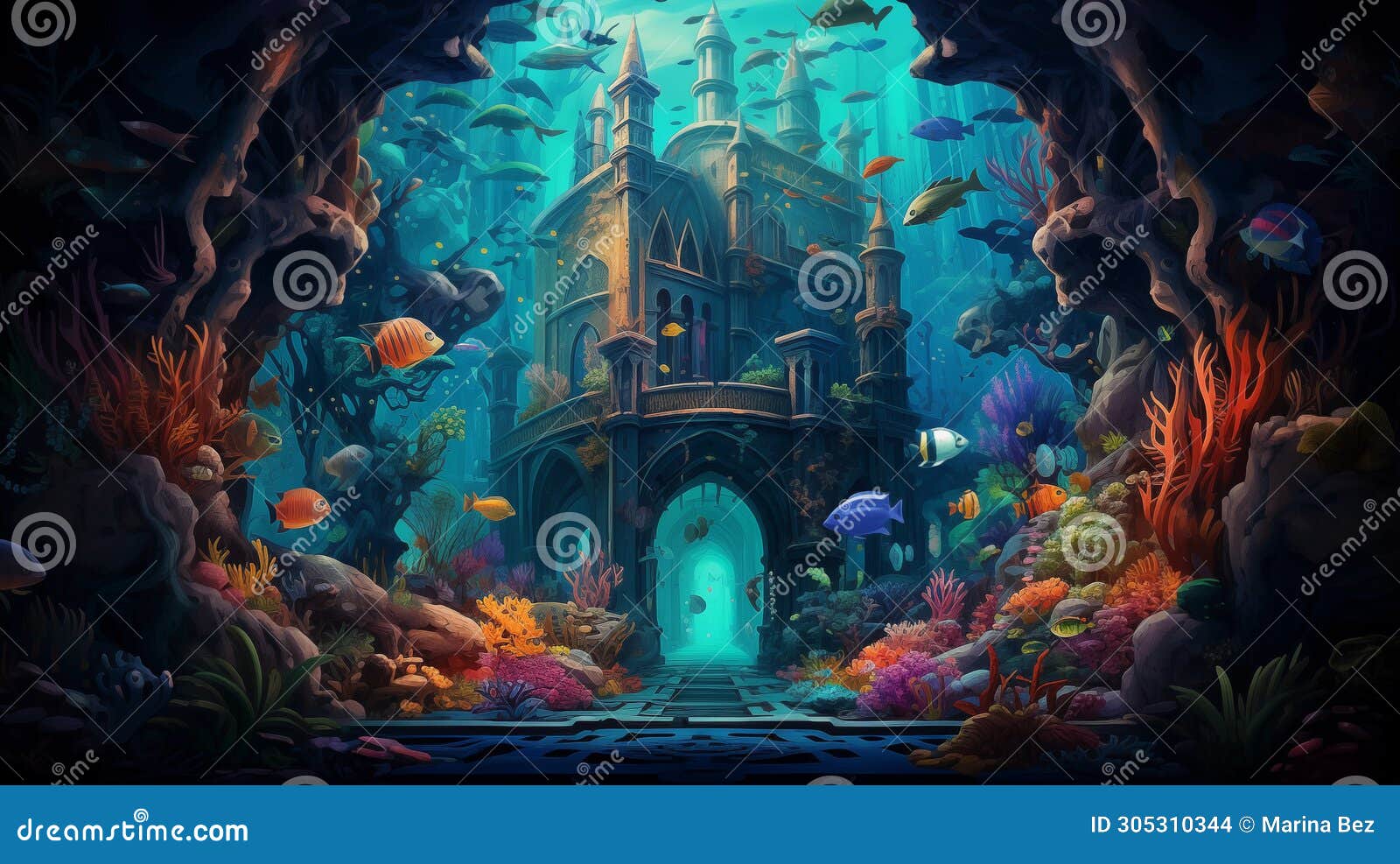 Castle Under The Full Moon At Night, Fantasy Illustration Royalty-Free ...