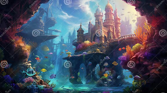Fantasy Castle Under the Sea Stock Photo - Image of design, deep: 305310898