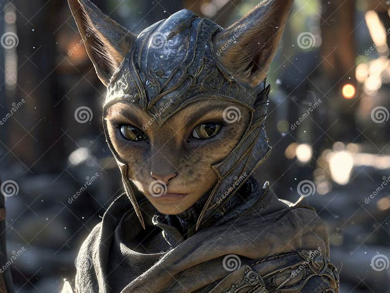 Fantasy Cat Warrior in Detailed Armor Stock Illustration - Illustration ...