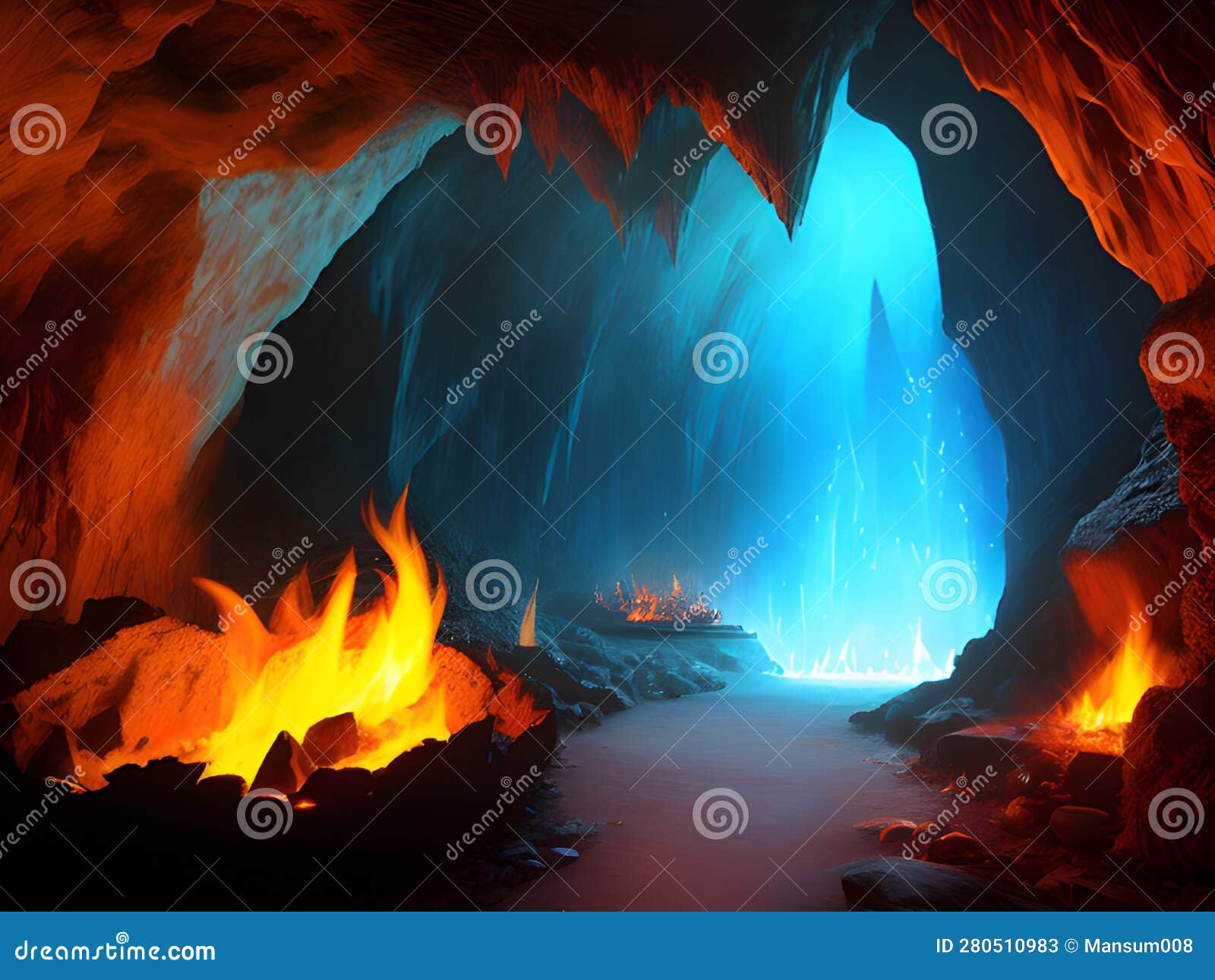 Fantasy Cave with Fire Inside, Ai Generated Stock Illustration ...