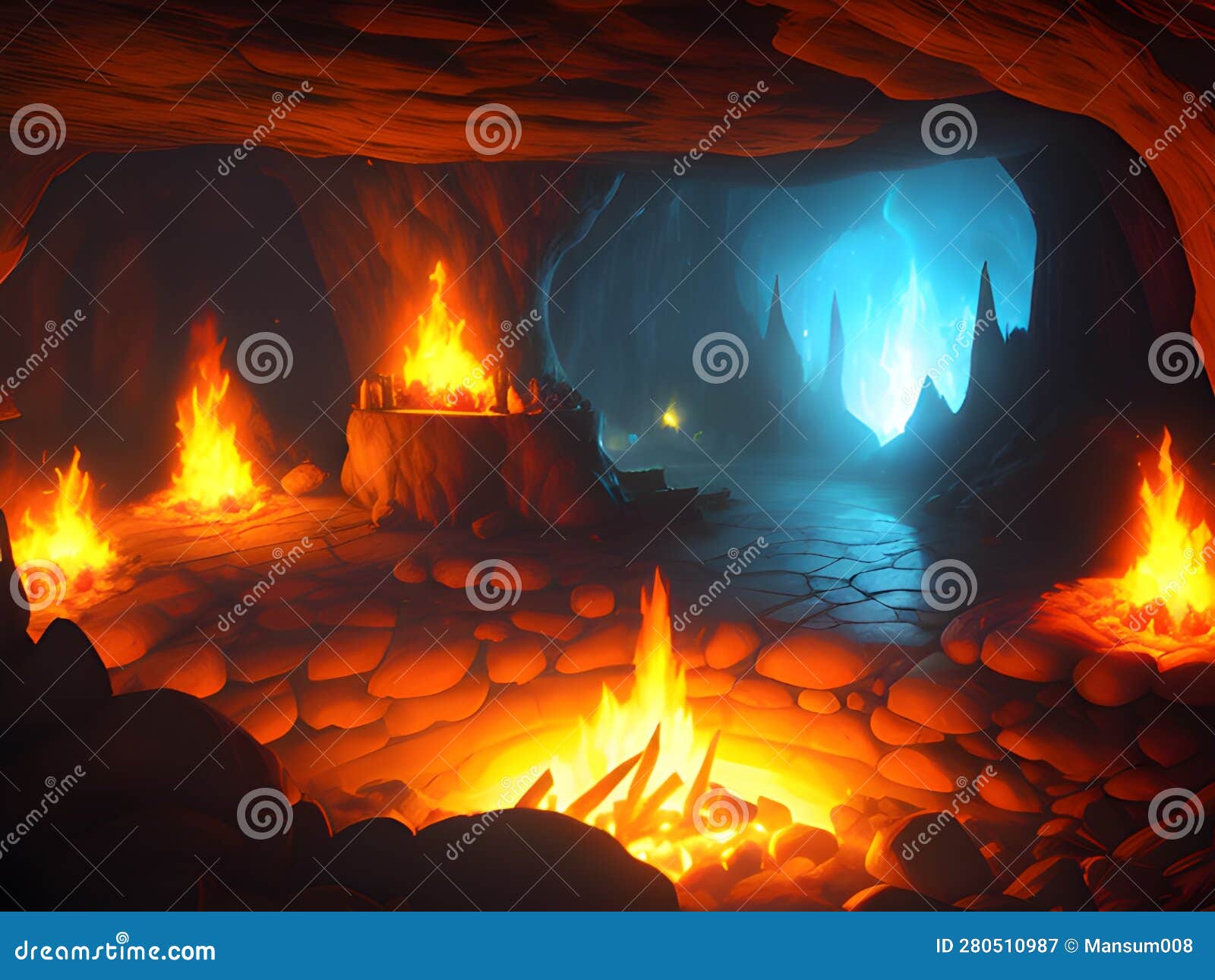 Fantasy Cave with Fire Inside, Ai Generated Stock Illustration ...