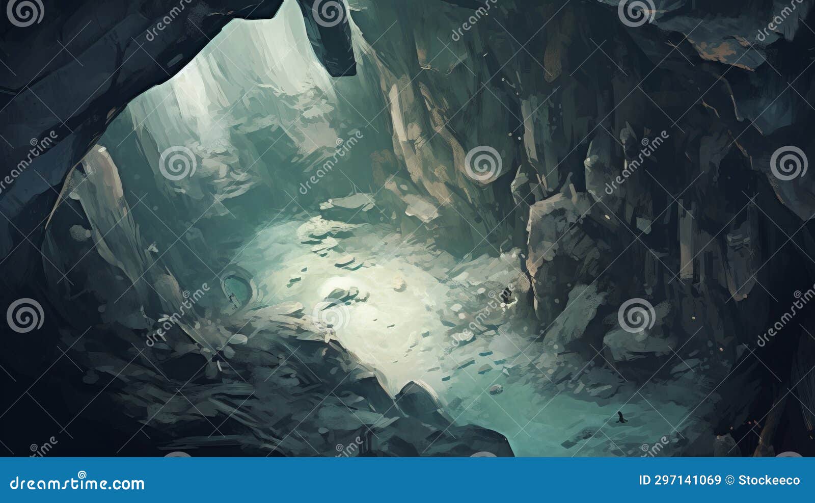 Art Ethrix Painting of Caves Iv: Andreas Rocha Inspired, White and Cyan ...