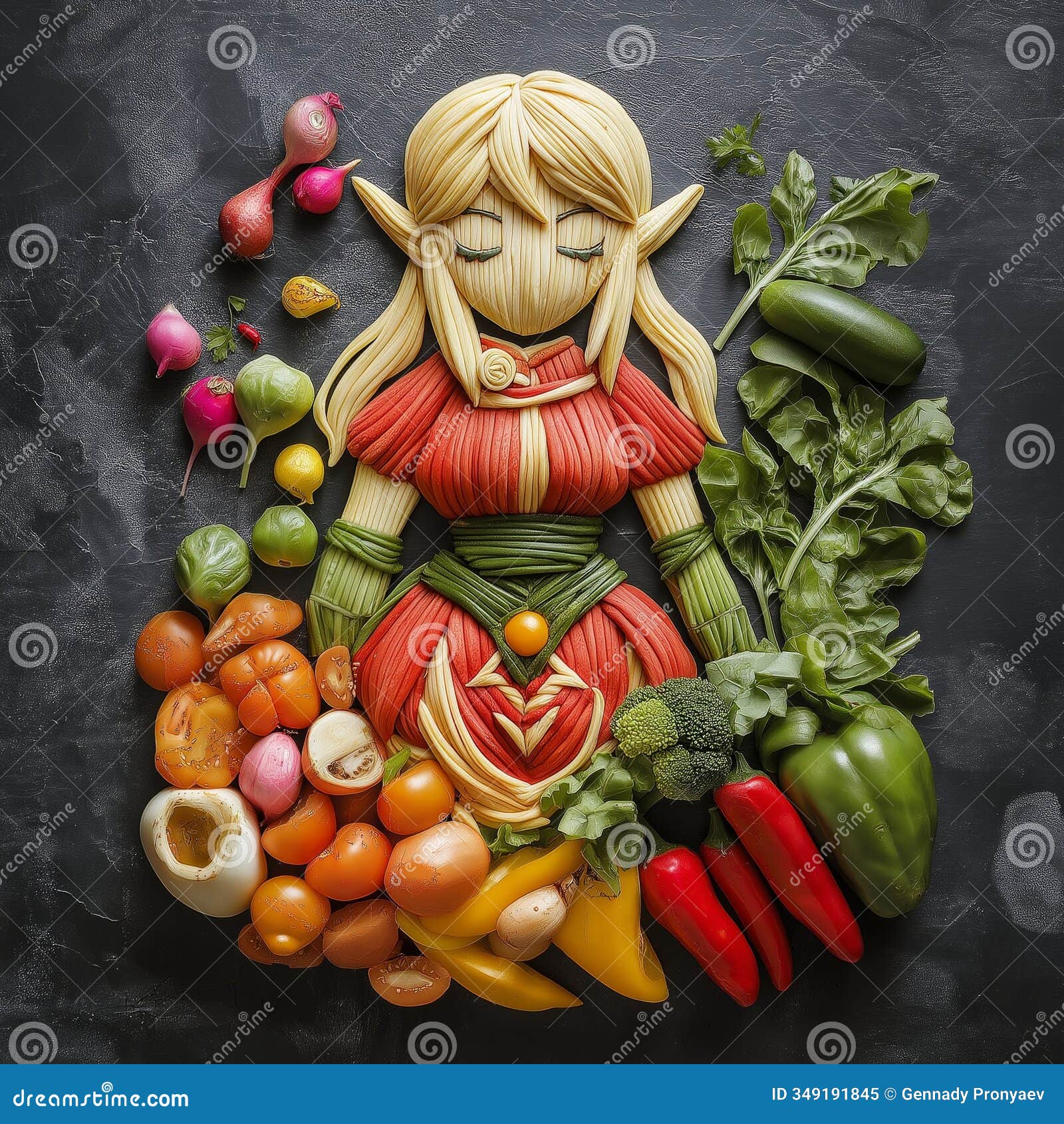 Fantasy Character Made from Vegetables and Pasta in Vibrant Colors ...