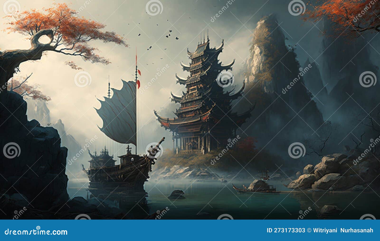 Fantasy Chinese Template Art Background Stock Illustration ...