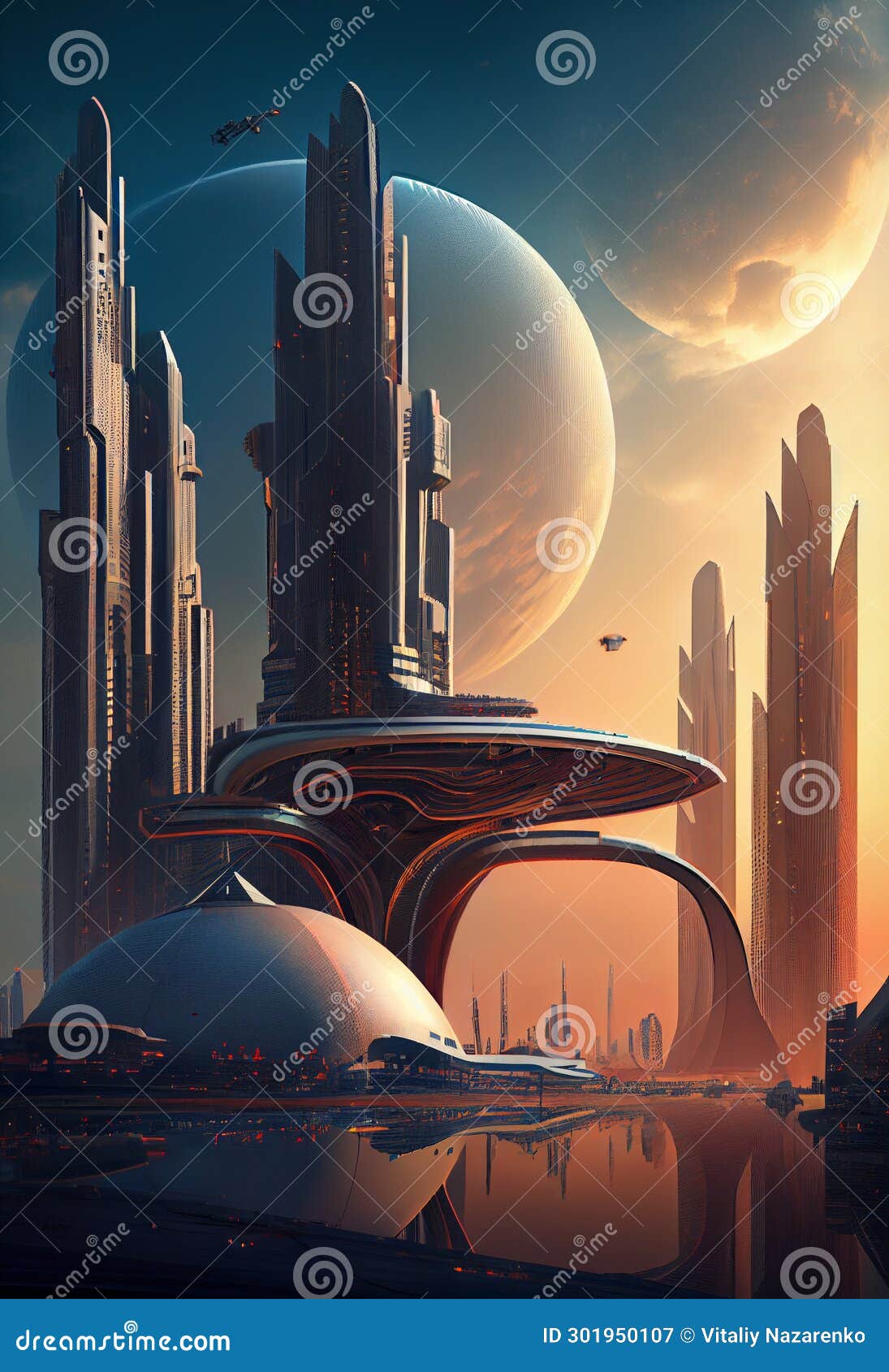 Fantasy City of the Future. AI Generated. Stock Image - Image of ...
