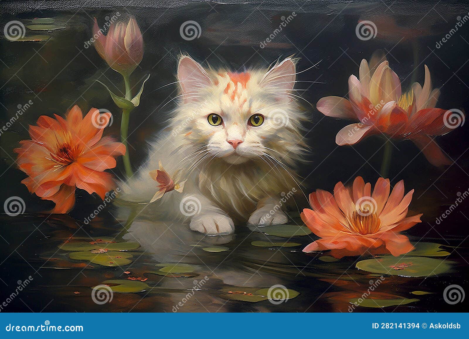 Fantasy Collage, Cat with Fish and Flowers, Generative Ai Stock ...