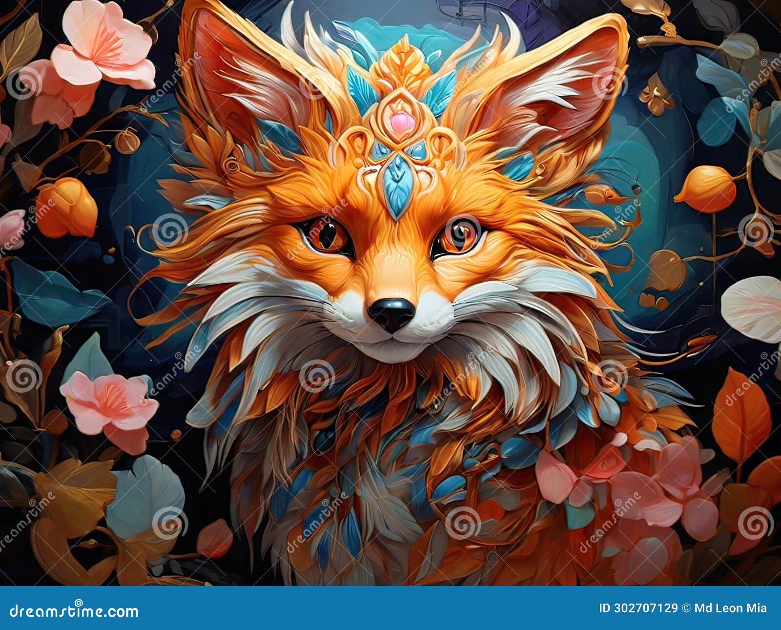 Fantasy Colorful Fox stock illustration. Illustration of vulpes - 302707129