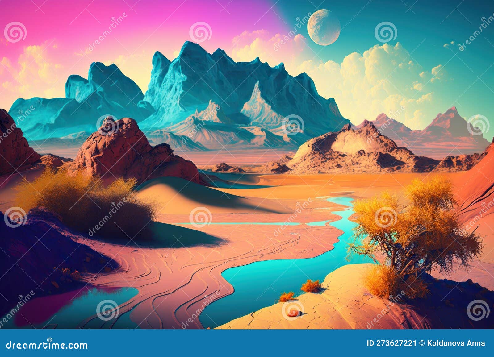 Fantasy Colorful Landscape with Desert and Mountains, Created with ...
