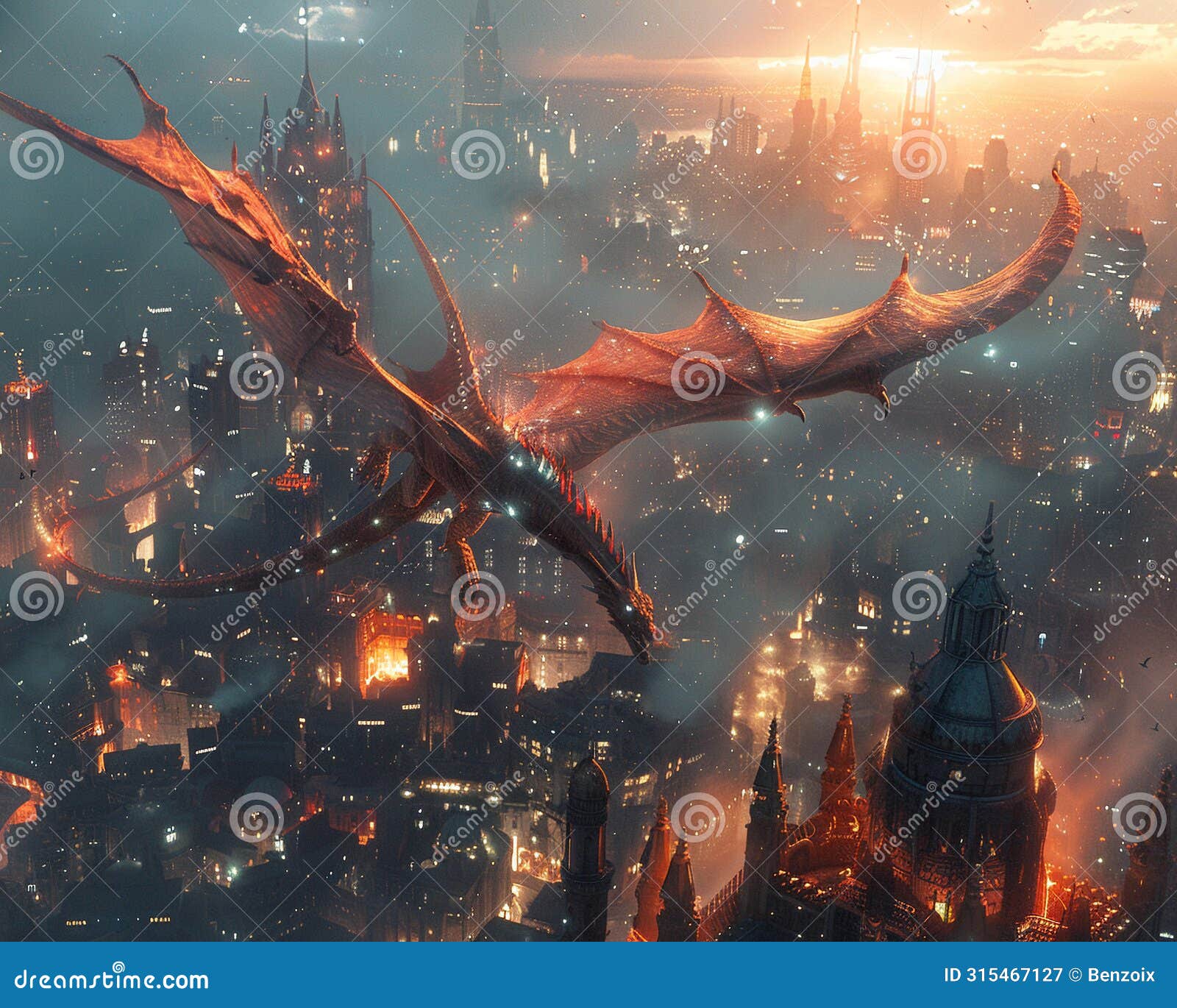 Fantasy Combining Dragons and Technology in a Mesmerizing Cityscape ...