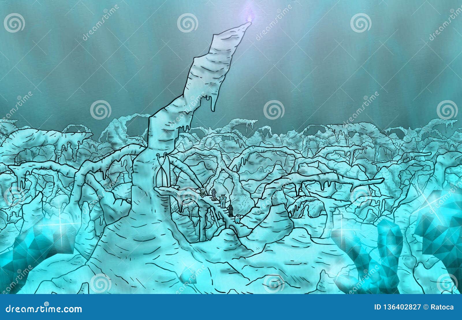 Fantasy comic cavern scene stock illustration. Illustration of blue ...